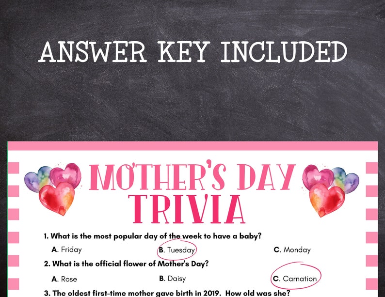 Mothers Day Trivia Game, Printable Mothers Day Game, Trivia Game ...