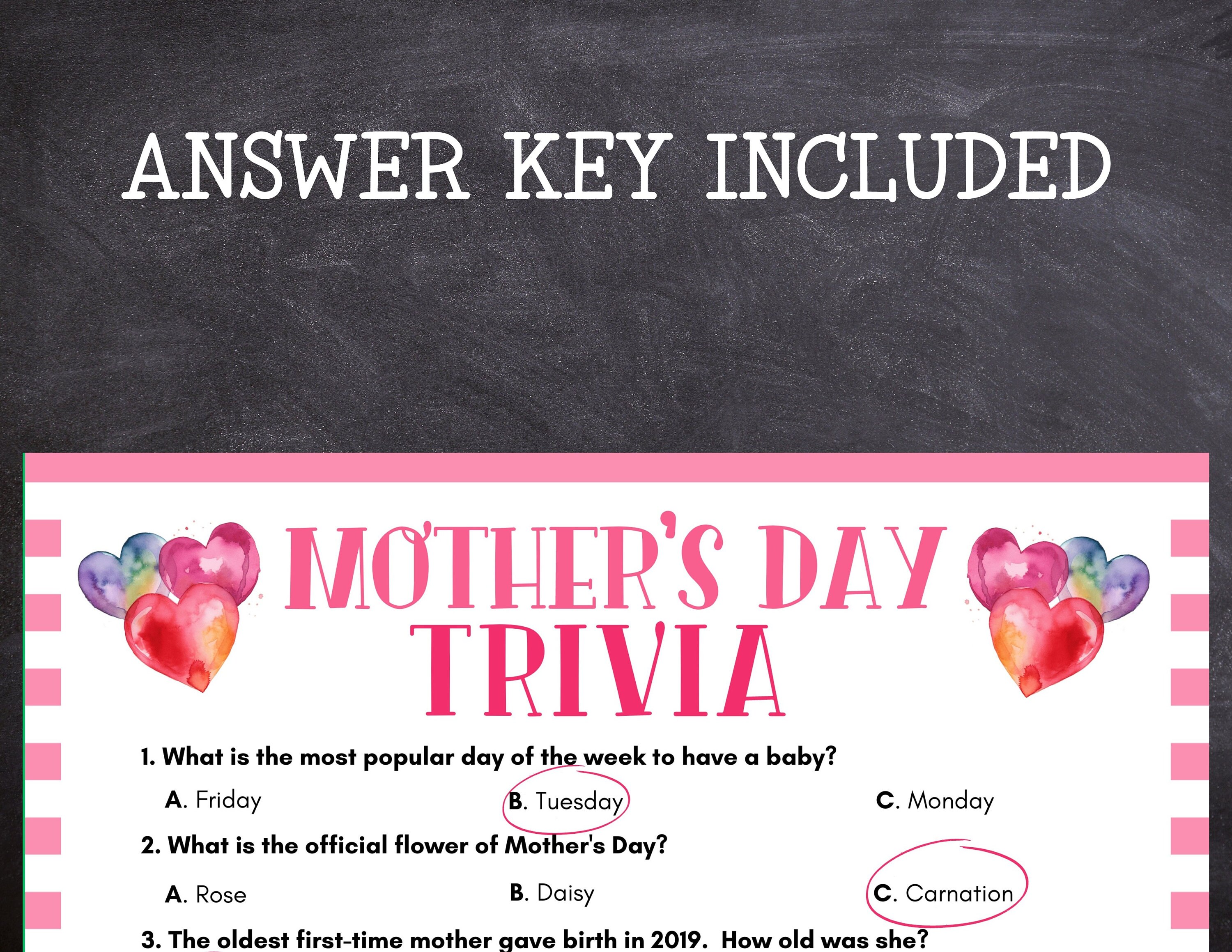 Mothers Day Trivia Game, Printable Mothers Day Game, Trivia Game ...