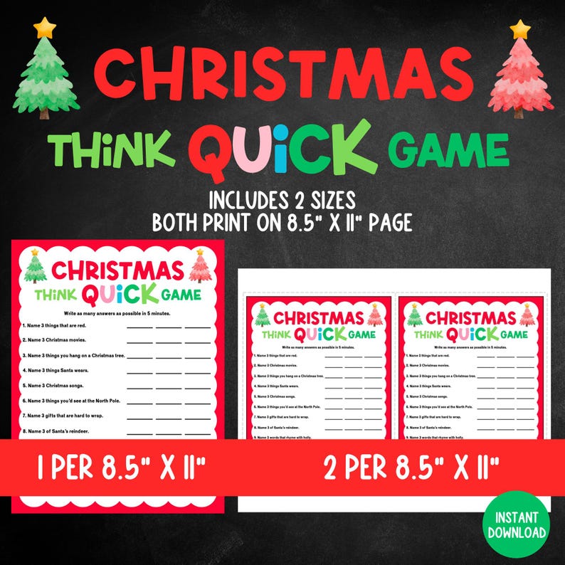 Christmas Think Quick Game, Printable Christmas Game, Christmas ...