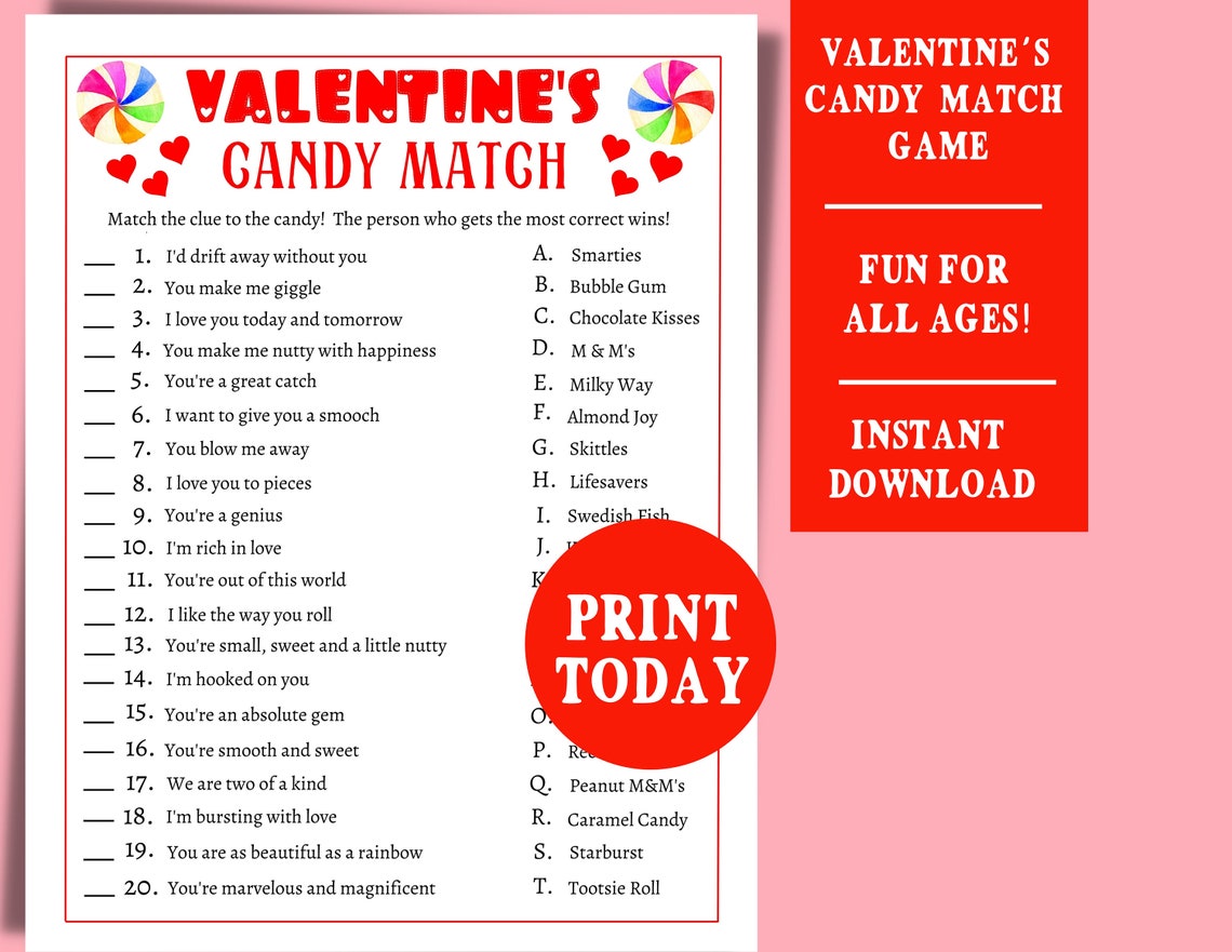 Valentine's Candy Trivia Game, Virtual or Printable Valentine's Day ...