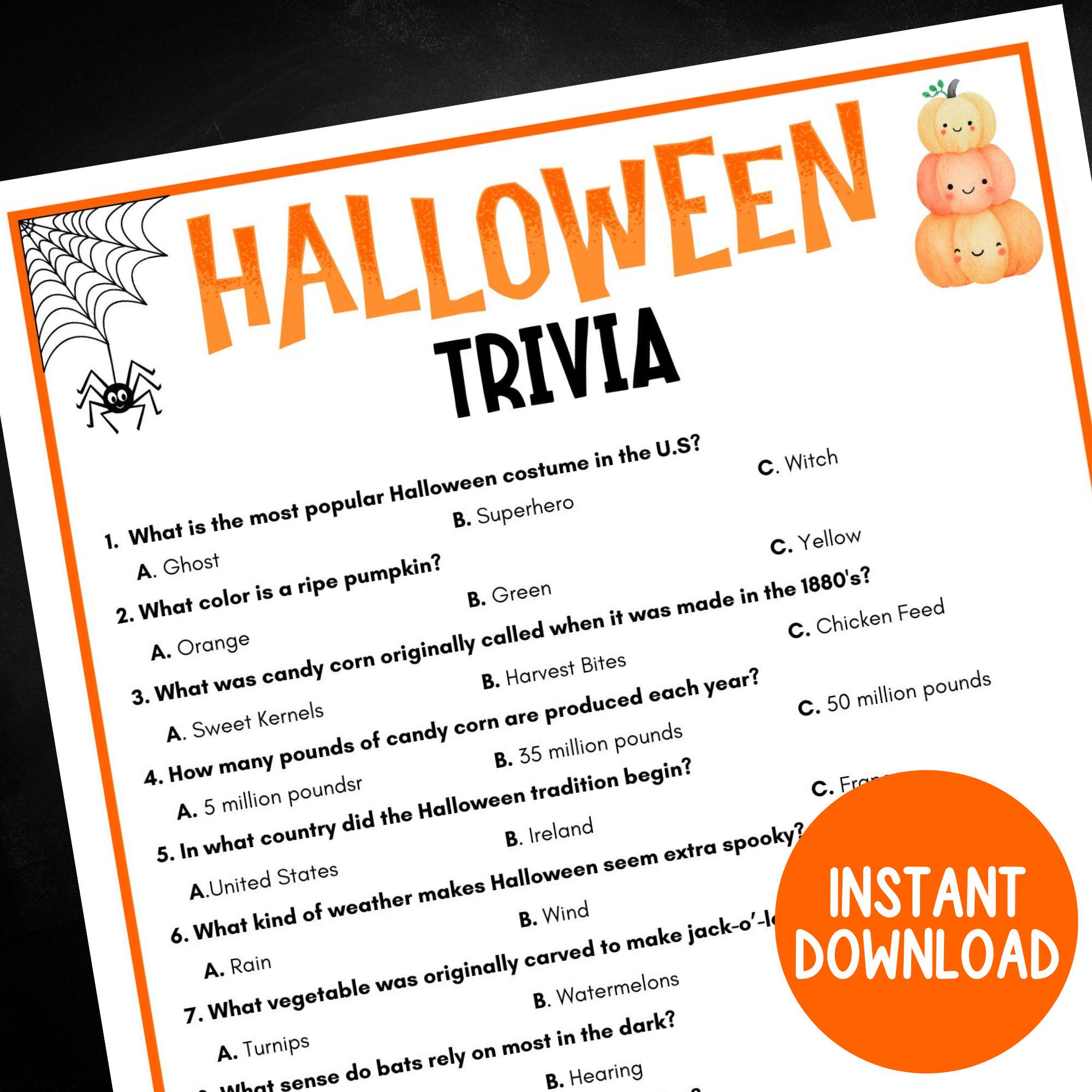 Halloween Trivia Game, Printable Halloween Party Game, Halloween Game ...