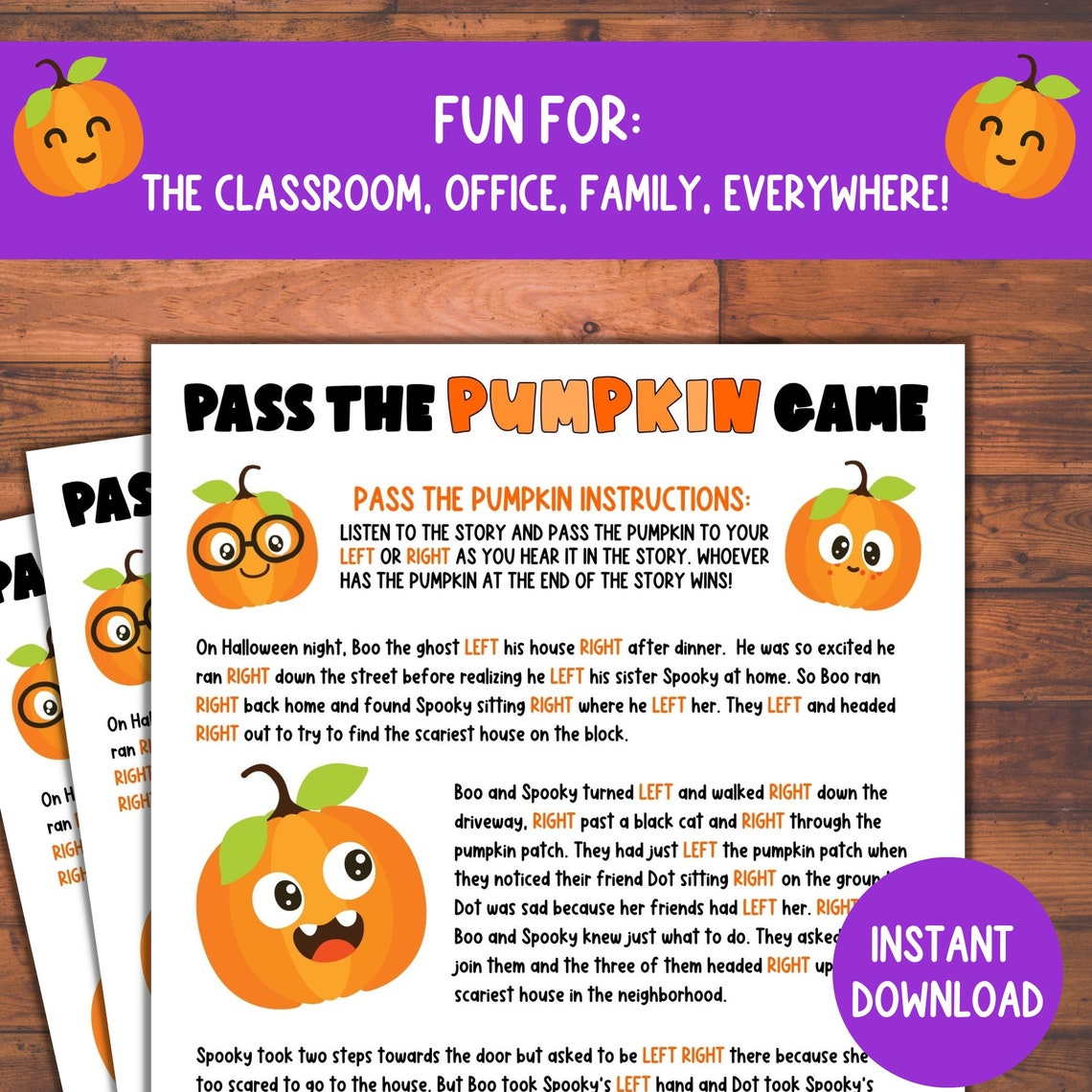 Pass the Pumpkin Halloween Game, Printable Left Right Game, Easy ...