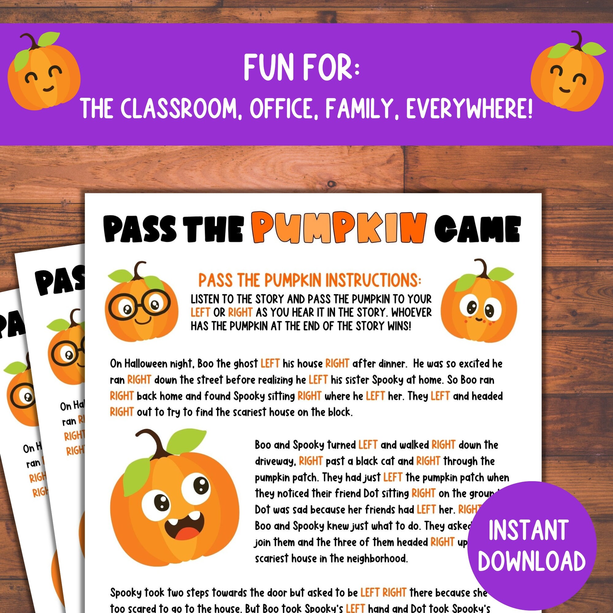 Pass the Pumpkin Halloween Game, Printable Halloween Left Right Game ...