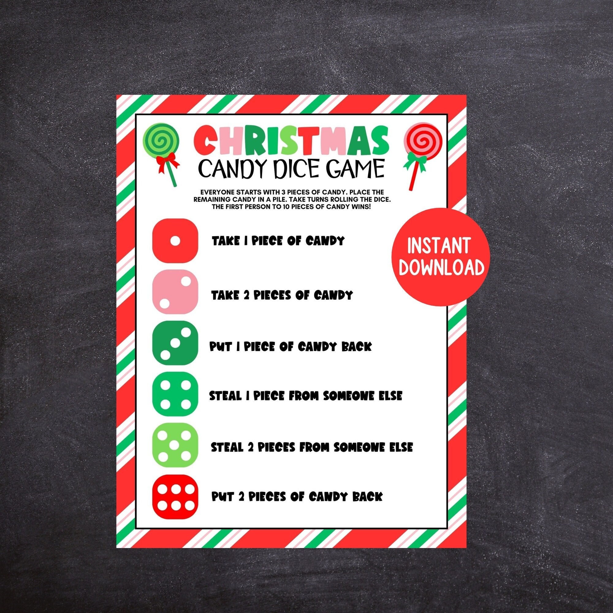 Christmas Candy Dice Game, Printable Holiday Game, Christmas Classroom ...