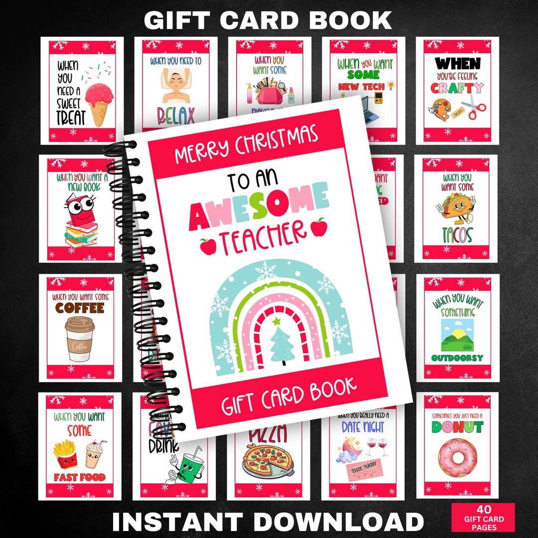 Christmas Gift for Teachers, Printable Christmas Gift Card Book for ...