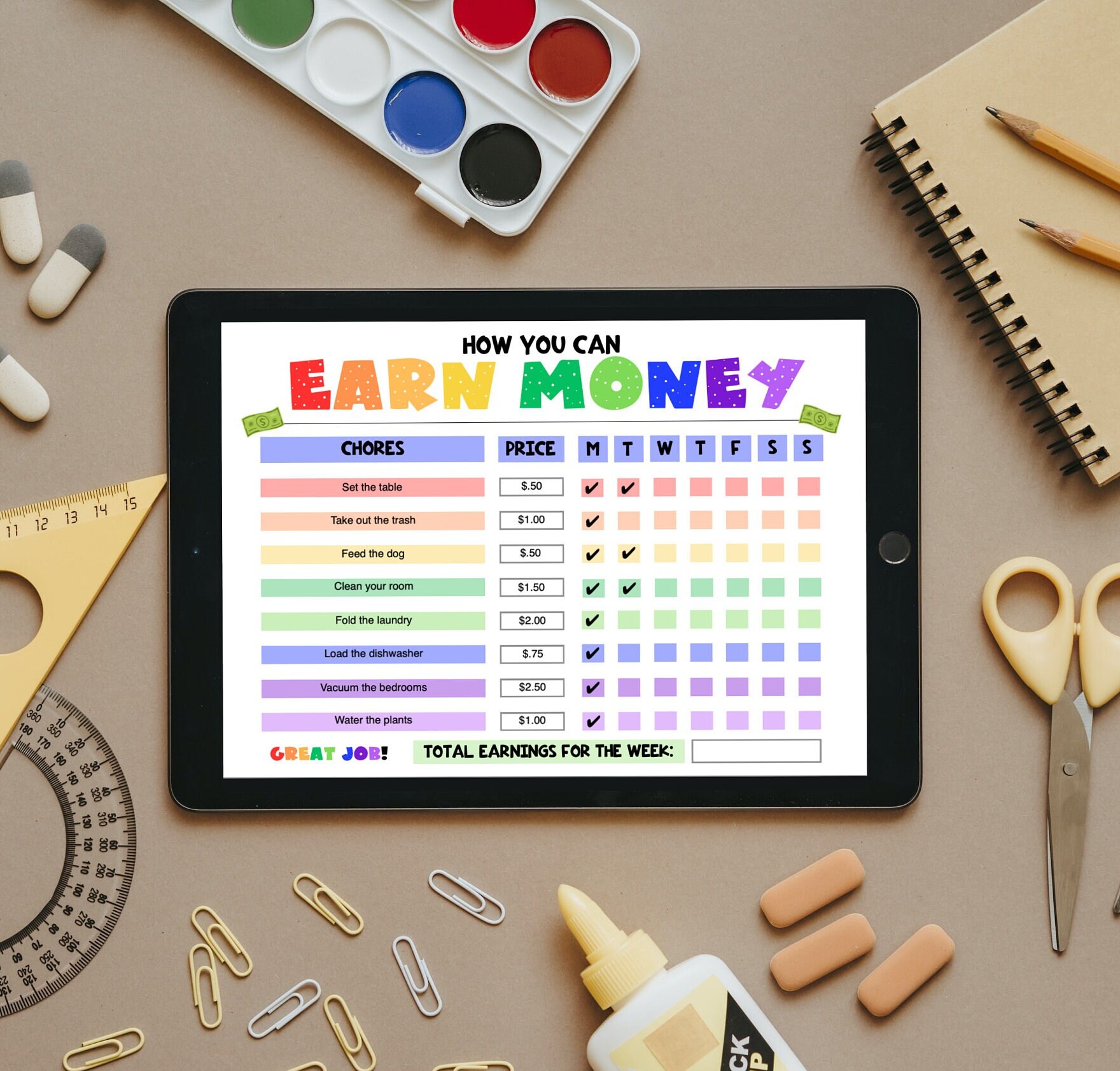 How to Earn Money Chore Chart, Editable Allowance Chore Chart for Kids ...