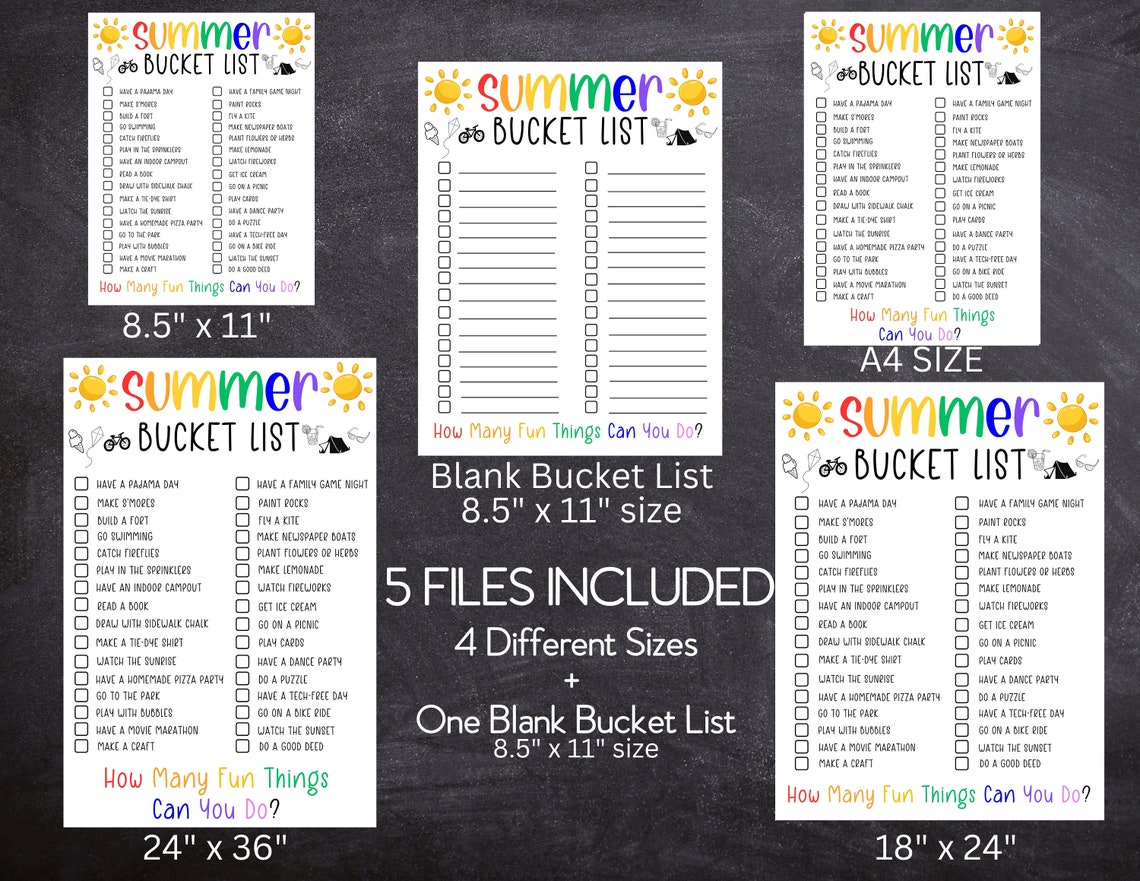 Summer Bucket List Printable for Kids, Things to Do During Summer, Fun ...