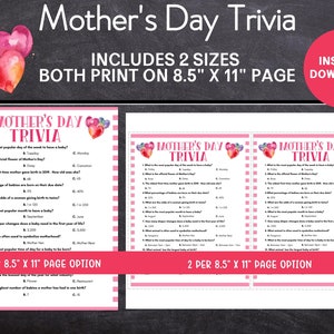 Mothers Day Trivia Game, Printable Mothers Day Game, Trivia Game ...