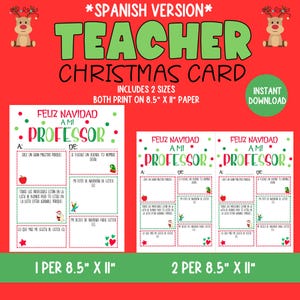 SPANISH Teacher Christmas Card, Printable Kids Christmas Card for ...