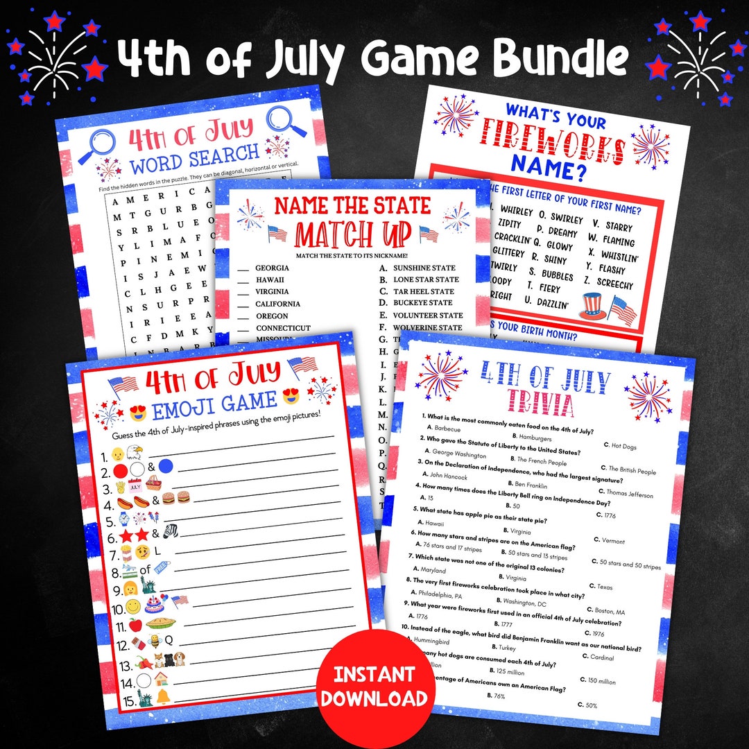 Printable 4th of July Game Bundle, Fourth of July Games for Kids ...