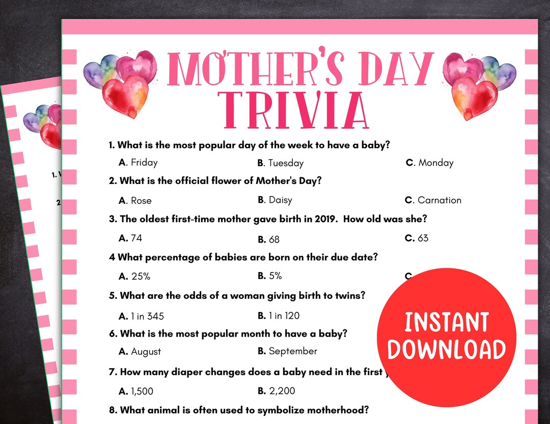 Mothers Day Trivia Game Printable Mothers Day Game Trivia - Etsy