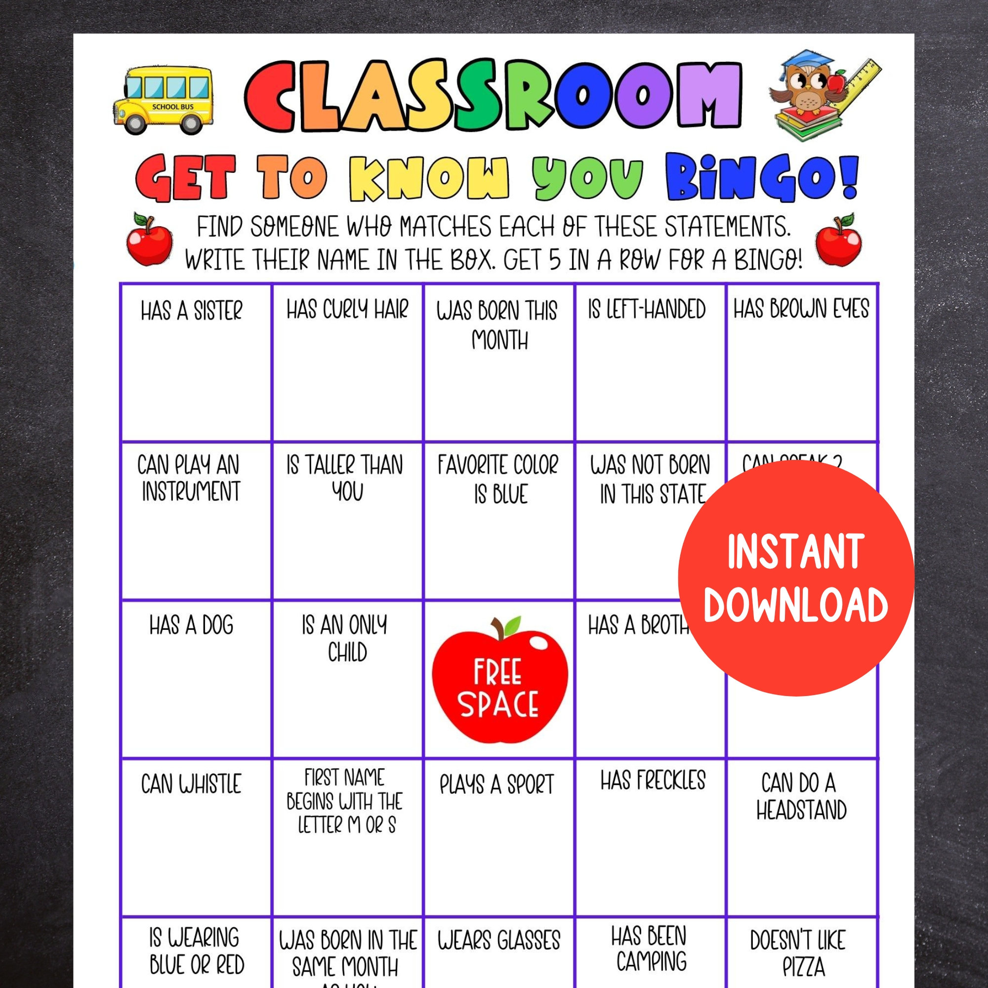 Classroom Bingo, Kids Icebreaker Game, Back to School Game, Classroom ...