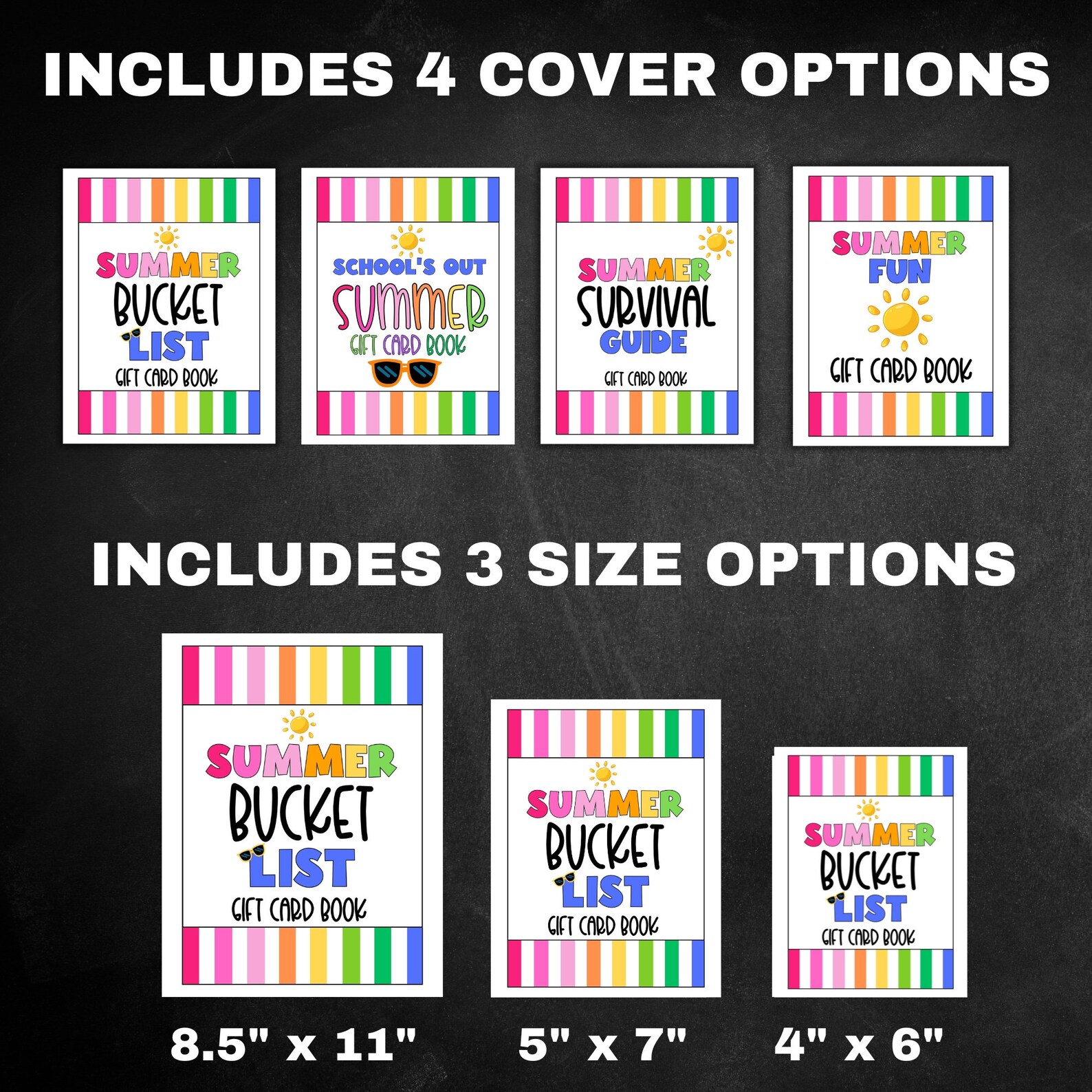 Printable Summer Gift Card Book, Kids Summer Bucket List, End of the ...