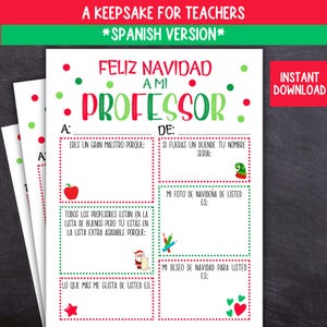 SPANISH Teacher Christmas Card, Printable Kids Christmas Card for ...