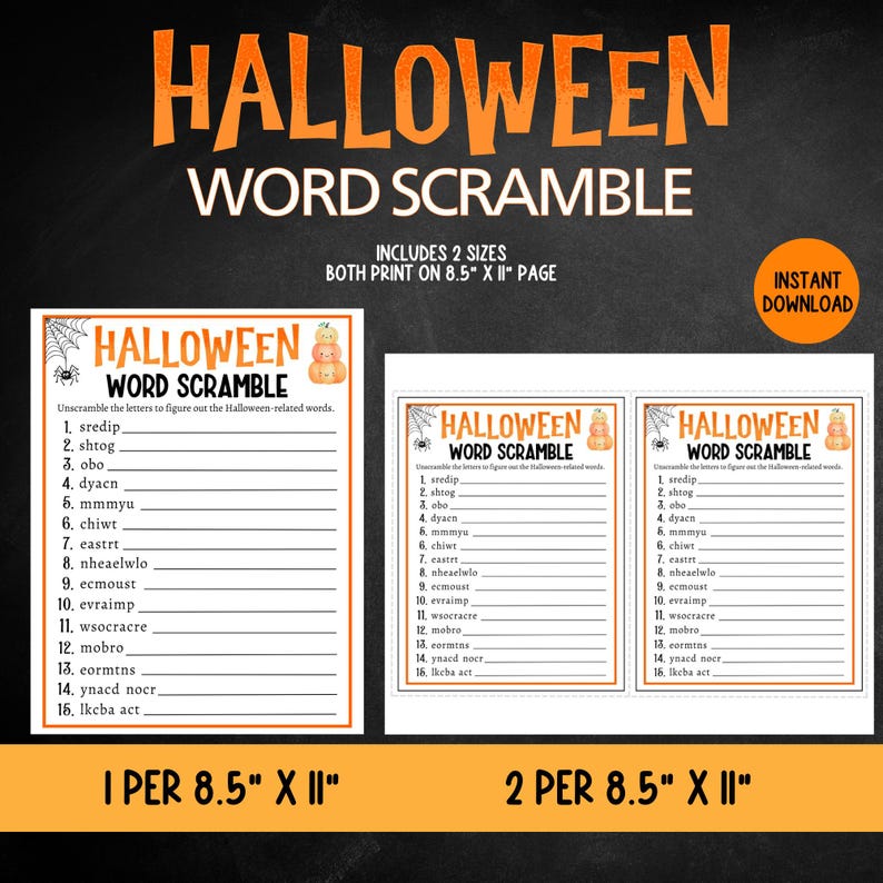 Halloween Word Scramble, Printable Halloween Game, Halloween Party Game ...