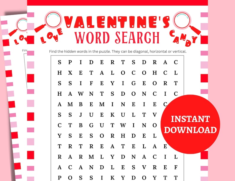 Valentine's Word Search Game Fun Valentine's - Etsy
