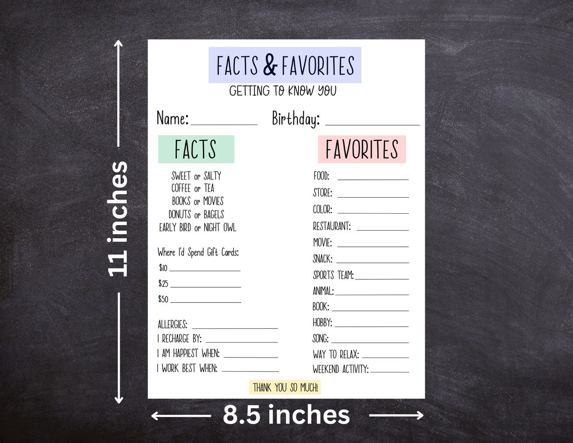 Printable Get to Know You Questionnaire, All About Me Form for ...