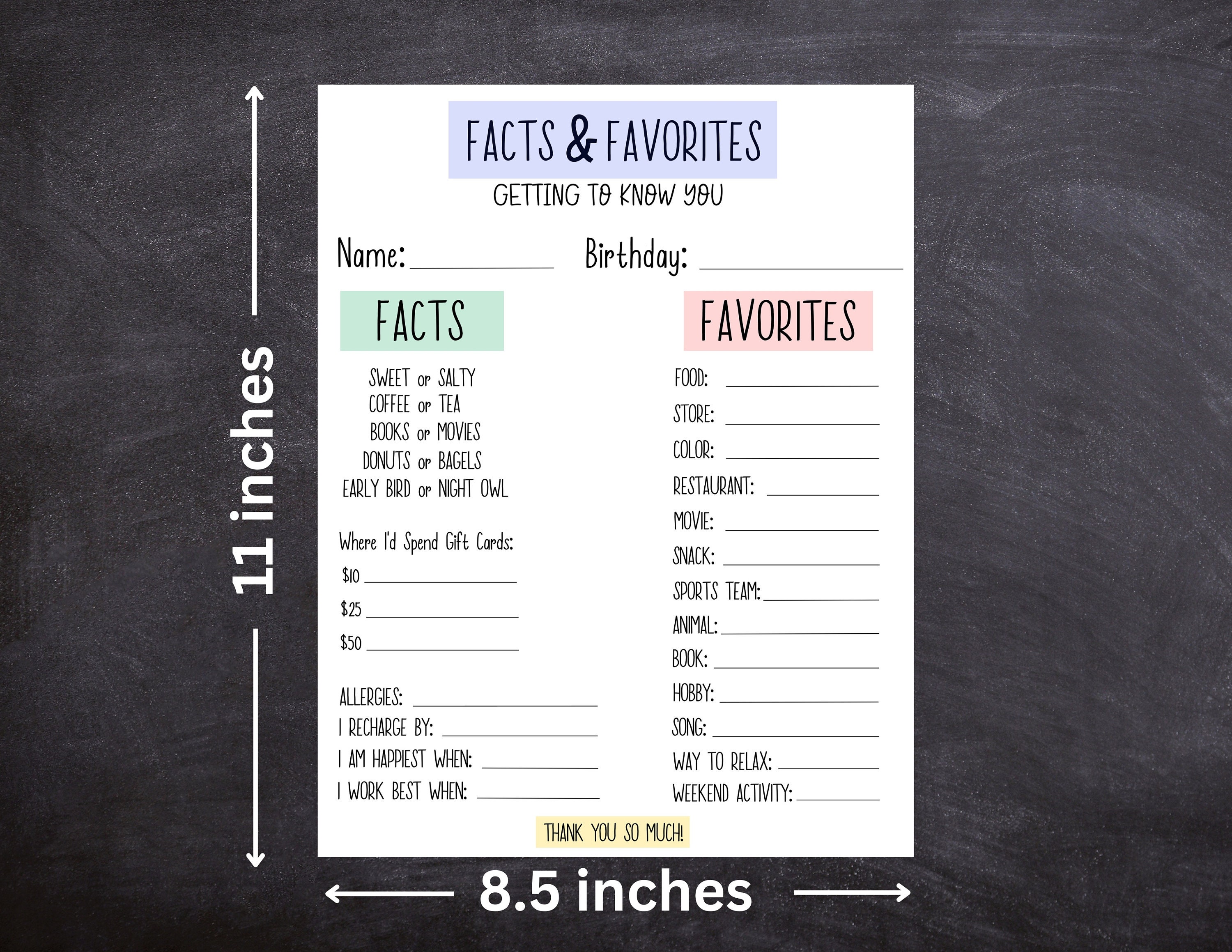 Printable Get to Know You Questionnaire, All About Me Form for ...