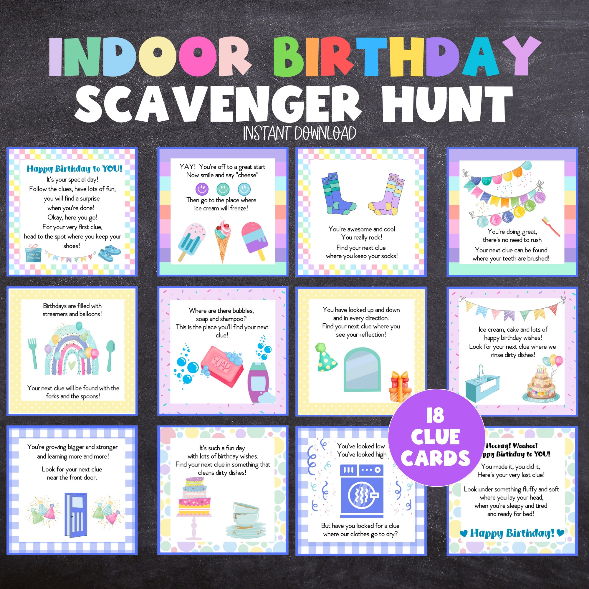 Birthday Scavenger Hunt for Kids, Indoor Birthday Treasure Hunt for ...