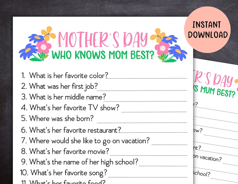 Mothers Day Game Printable Mothers Day Game Who Knows Mom - Etsy