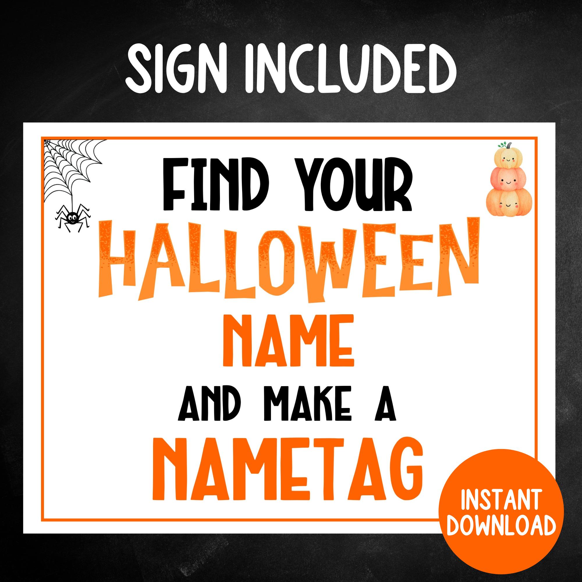 Halloween Name Game WITH Name Tags & Sign, Halloween Party Game ...