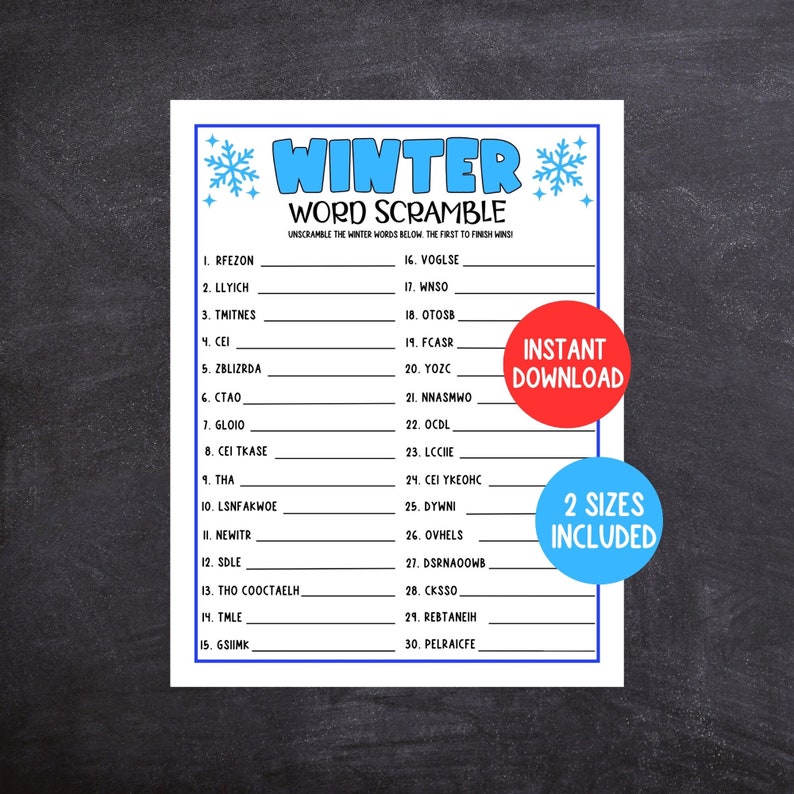 Winter Word Scramble, Printable Game, Winter Party Game, Easy Winter ...