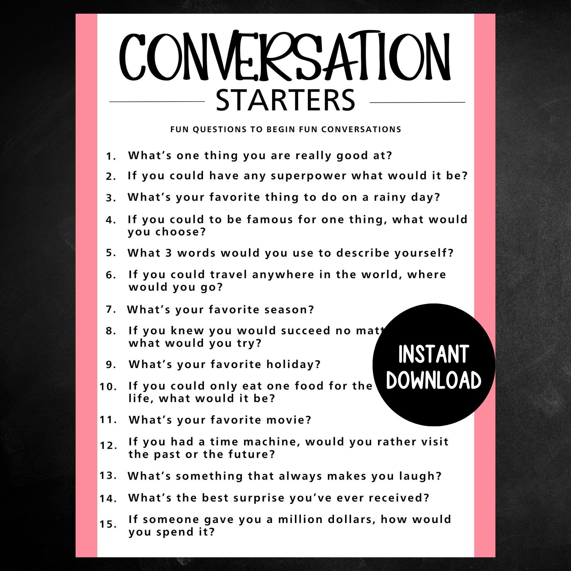 Conversation Starters, Printable Icebreakers, Party Starter Icebreakers ...