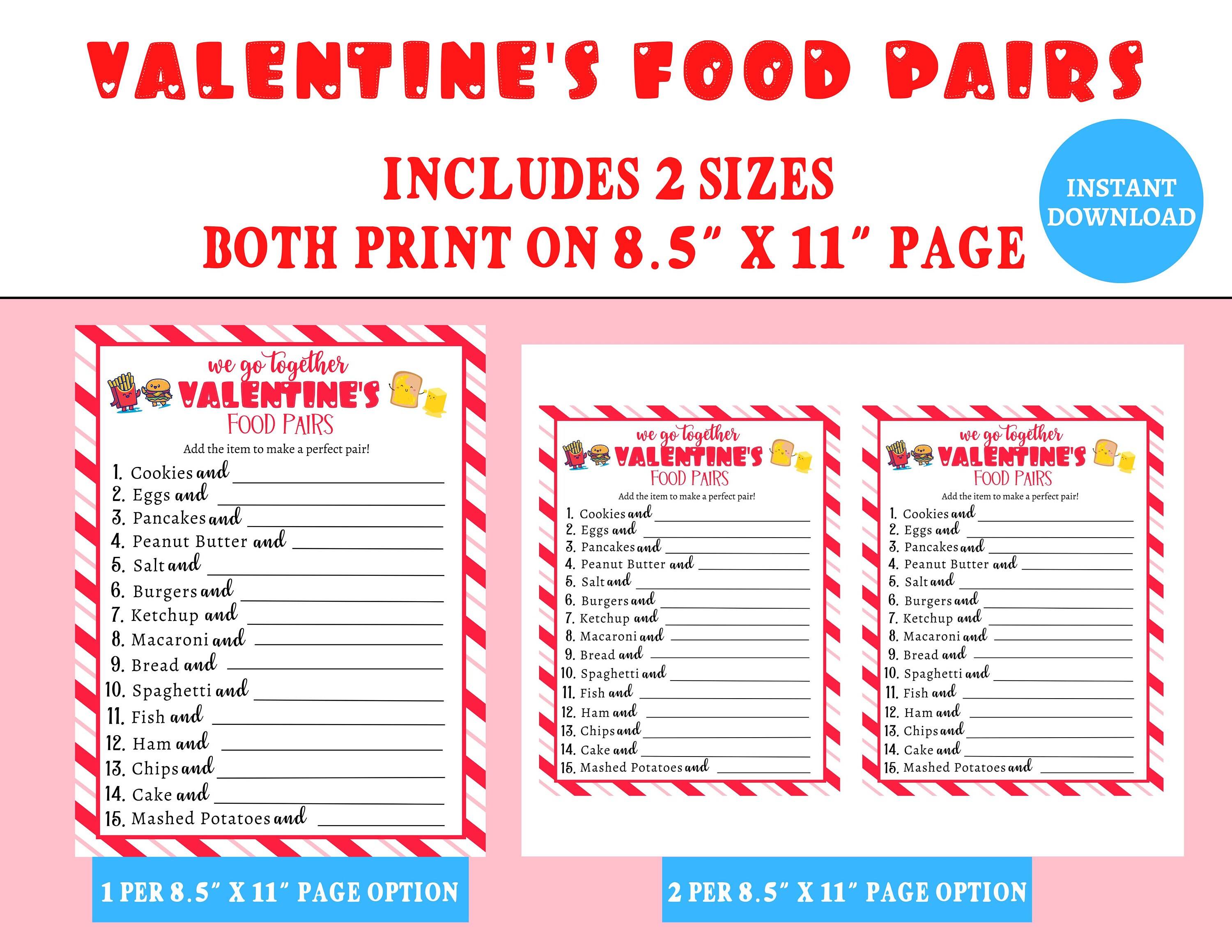 Valentine's Food Pairs Game, Fun Valentine's Game, Valentine's ...