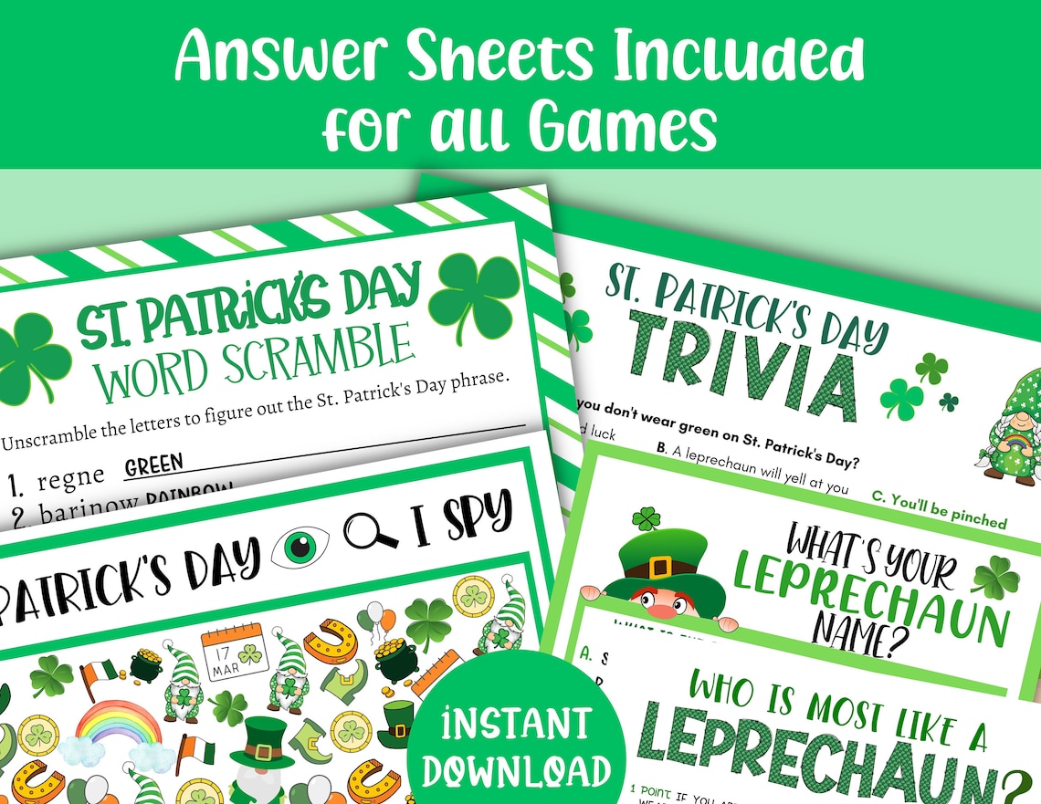 Printable St. Patrick's Day Games Bundle, St. Patrick's Day Games for ...