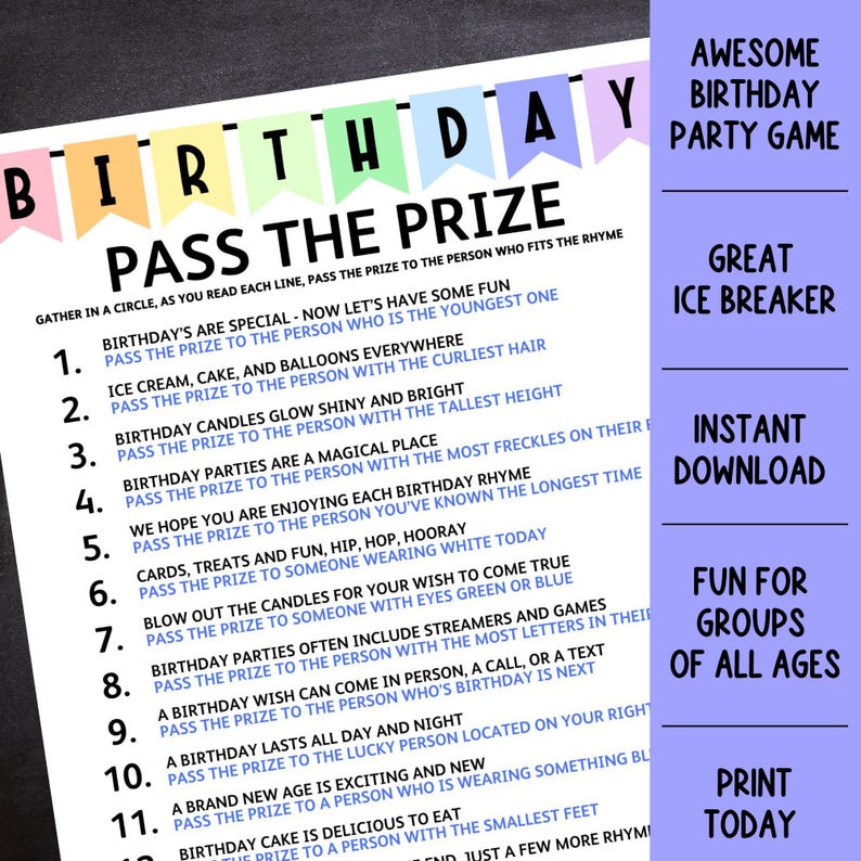 Birthday Pass the Prize Game, Printable Group Birthday Game, Left Right ...