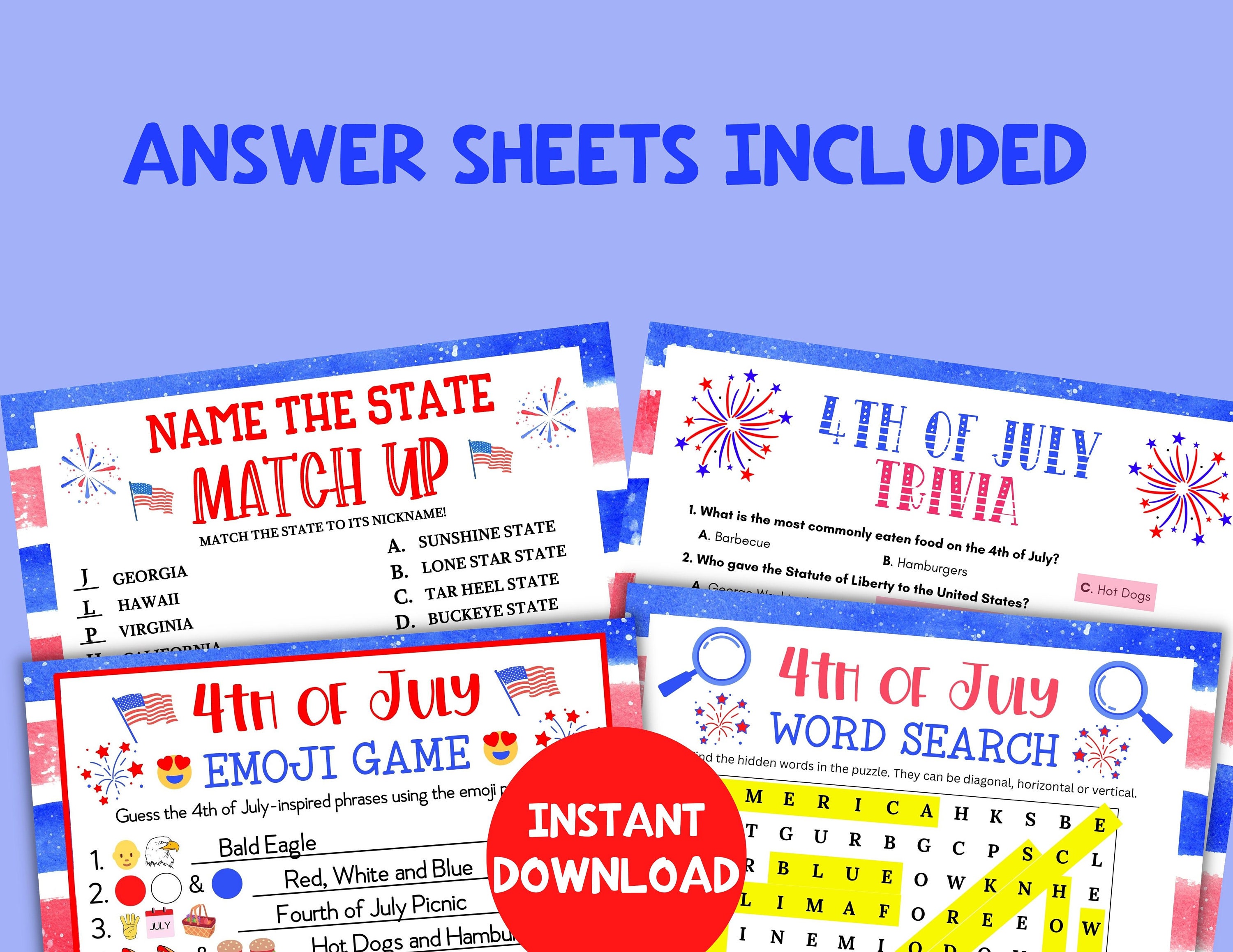 Printable 4th of July Game Bundle, Fourth of July Games for Kids ...