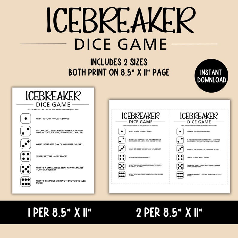 Icebreaker Game, Printable Icebreaker Dice Game, Party Starter Game ...