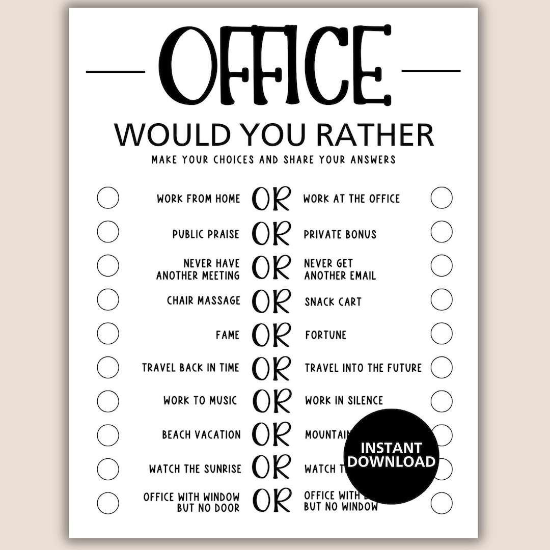 Office Party Game, Printable Office Would You Rather Game, Team ...