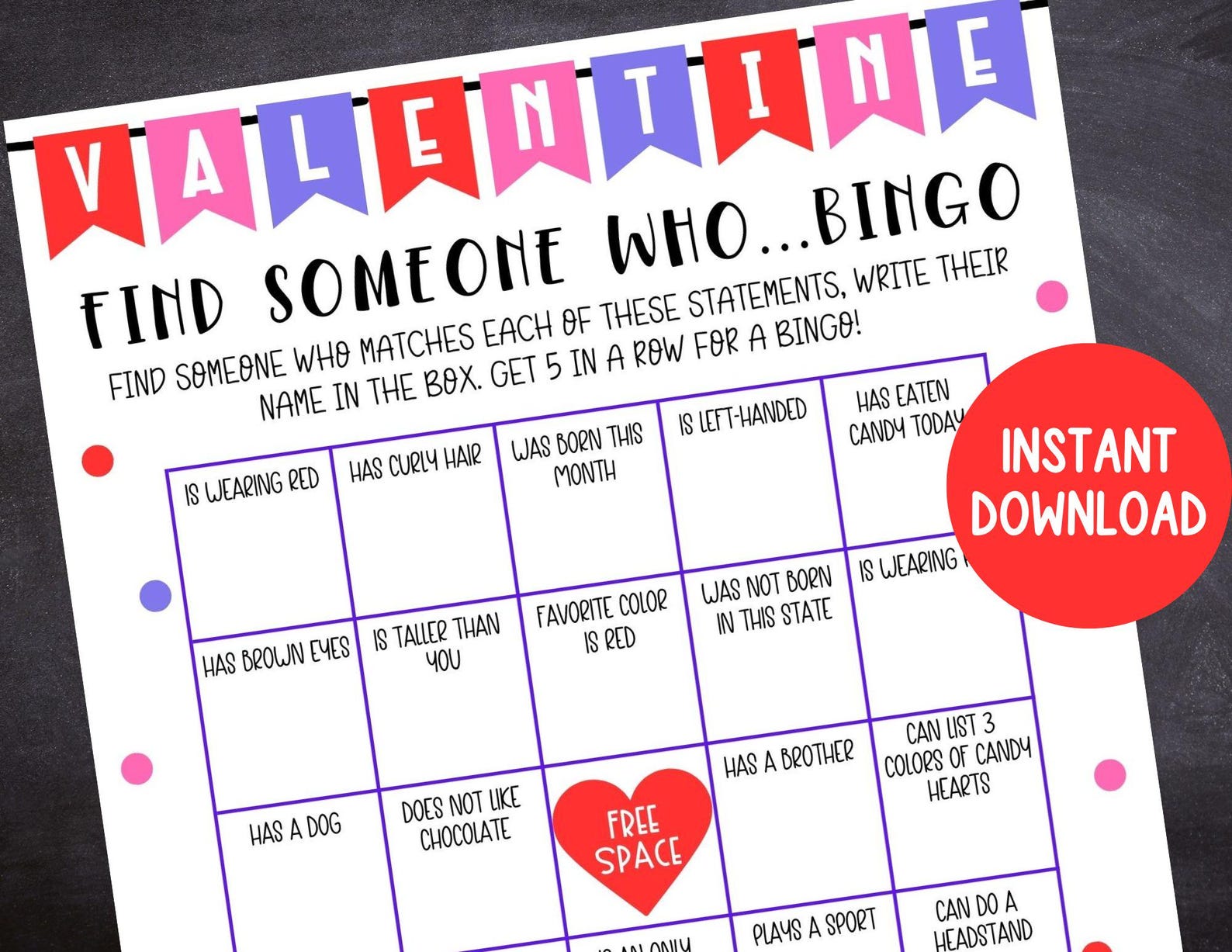 Valentines Find Someone Bingo Game, Printable Human Bingo, Valentines ...