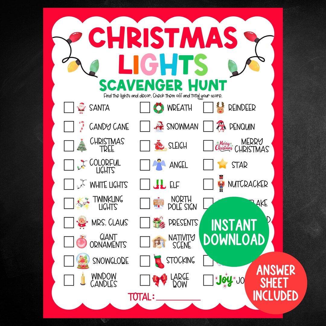 Christmas Lights Scavenger Hunt, Printable Outdoor Christmas Game ...
