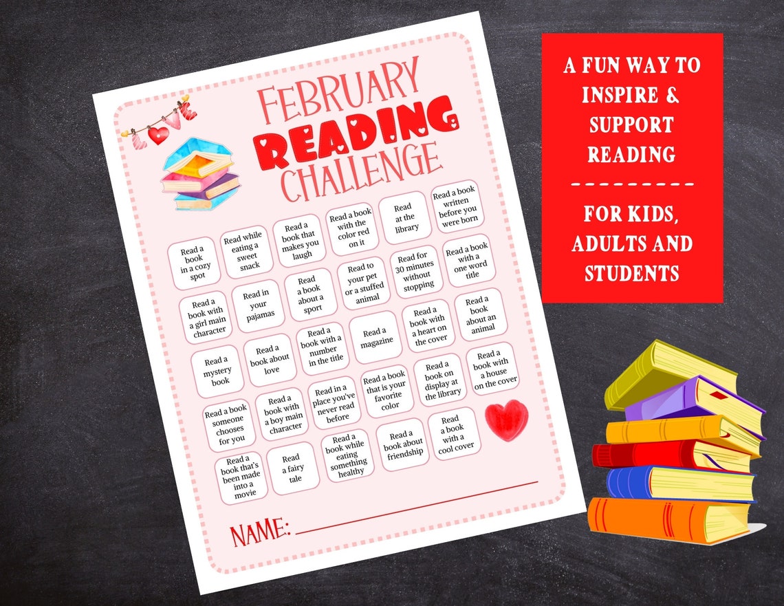 Printable Reading Tracker, February Reading Challenge, Book Planner for ...