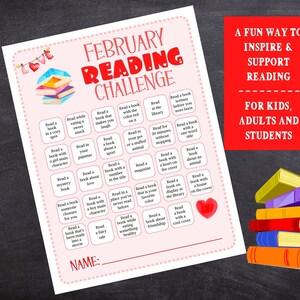 Printable Reading Tracker, February Reading Challenge, Book Planner for ...