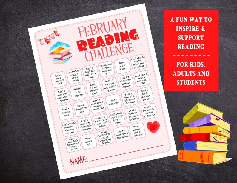 Printable Reading Tracker, February Reading Challenge, Book Planner for ...