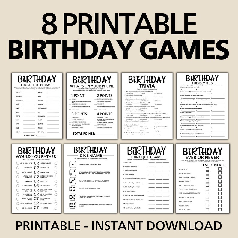 Birthday Dice Game, Printable Birthday Party Game, Birthday Trivia ...