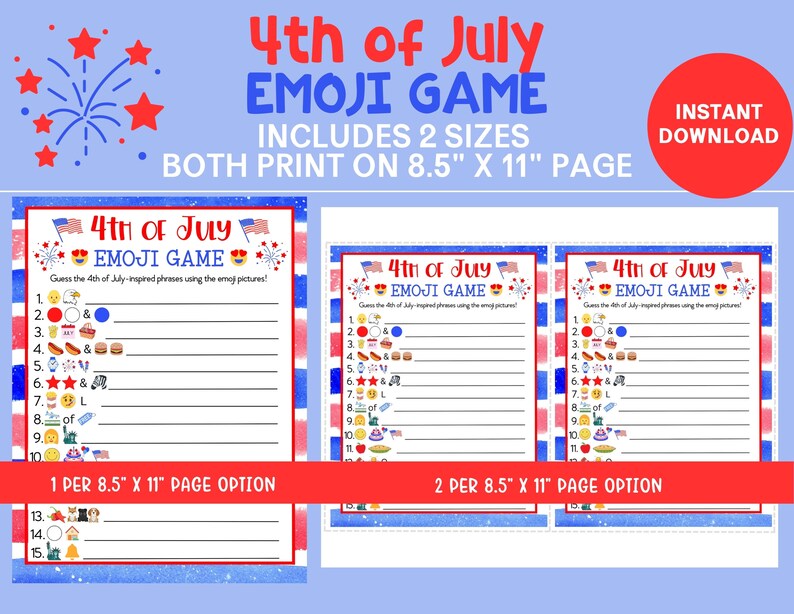 4th of July Emoji Game, Printable July 4th Game, Independence Day Game ...