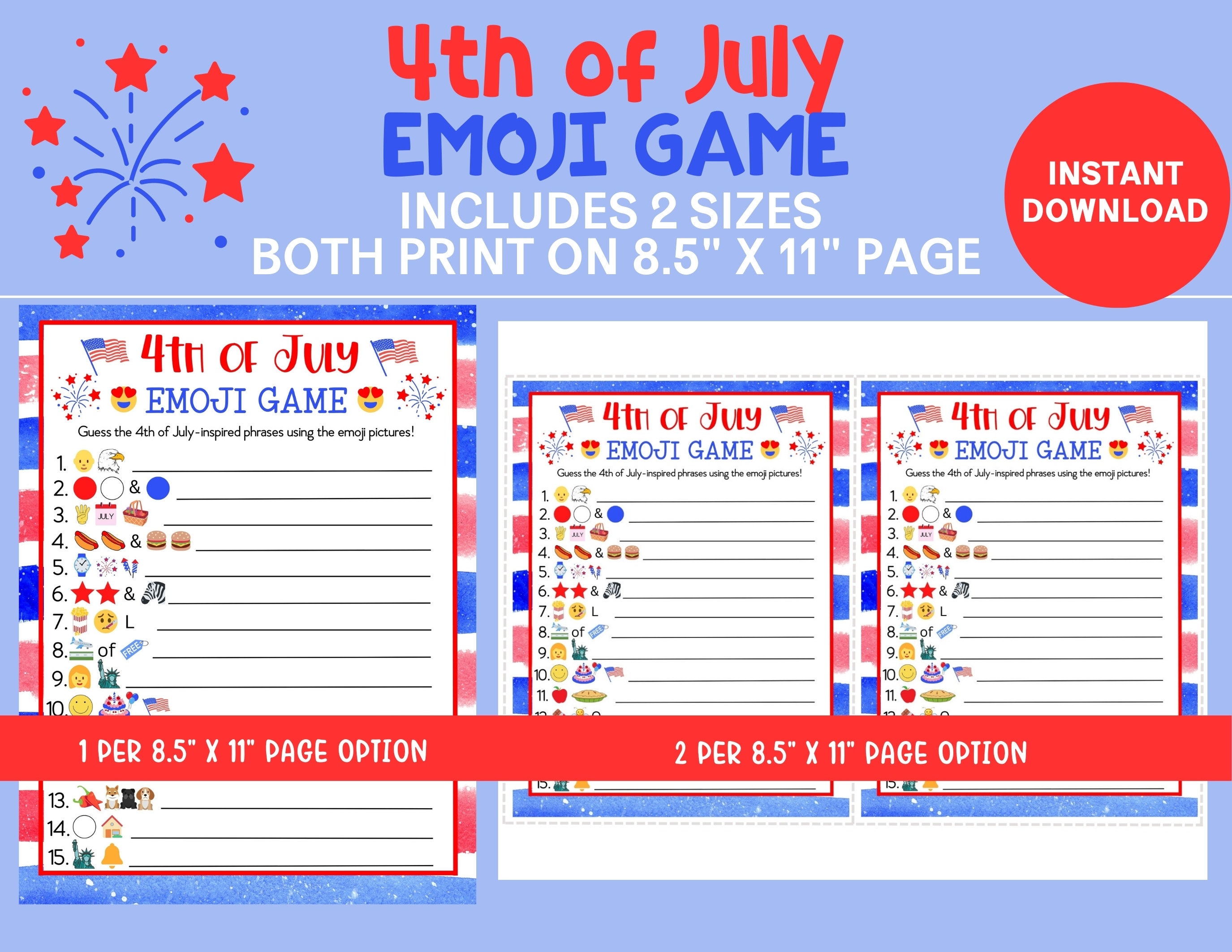 4th of July Emoji Game, Printable July 4th Game, Independence Day Game ...