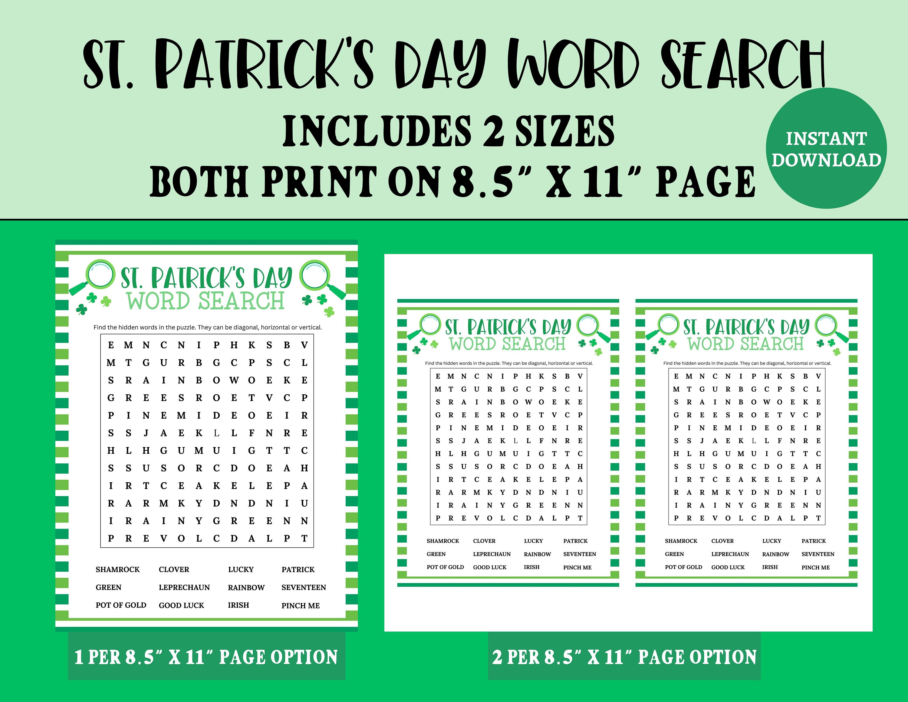 St. Patrick's Day Word Search Game, St. Patrick's Day Printable Game ...