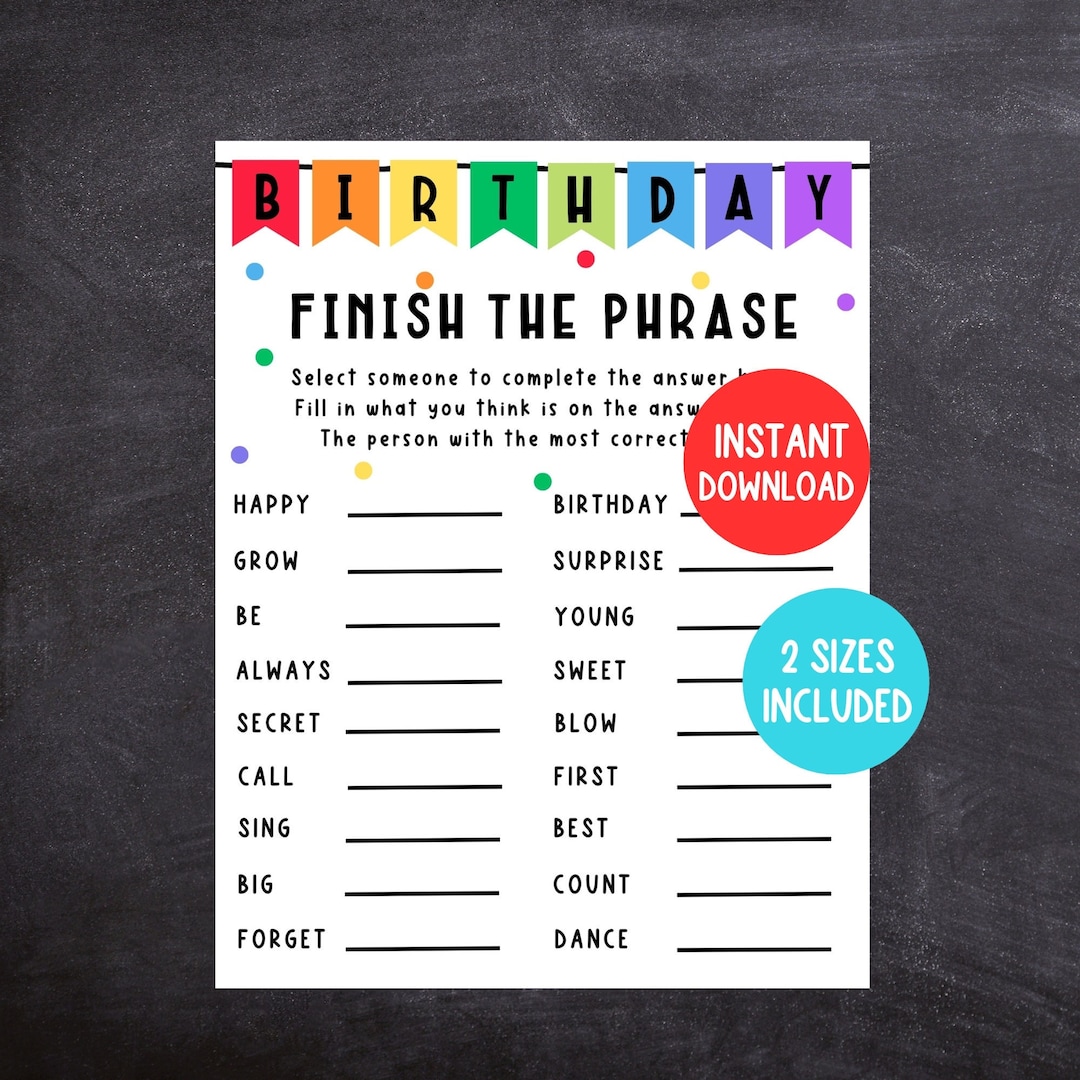 Birthday Game, Printable Birthday Game, Easy Birthday Game for Kids and ...