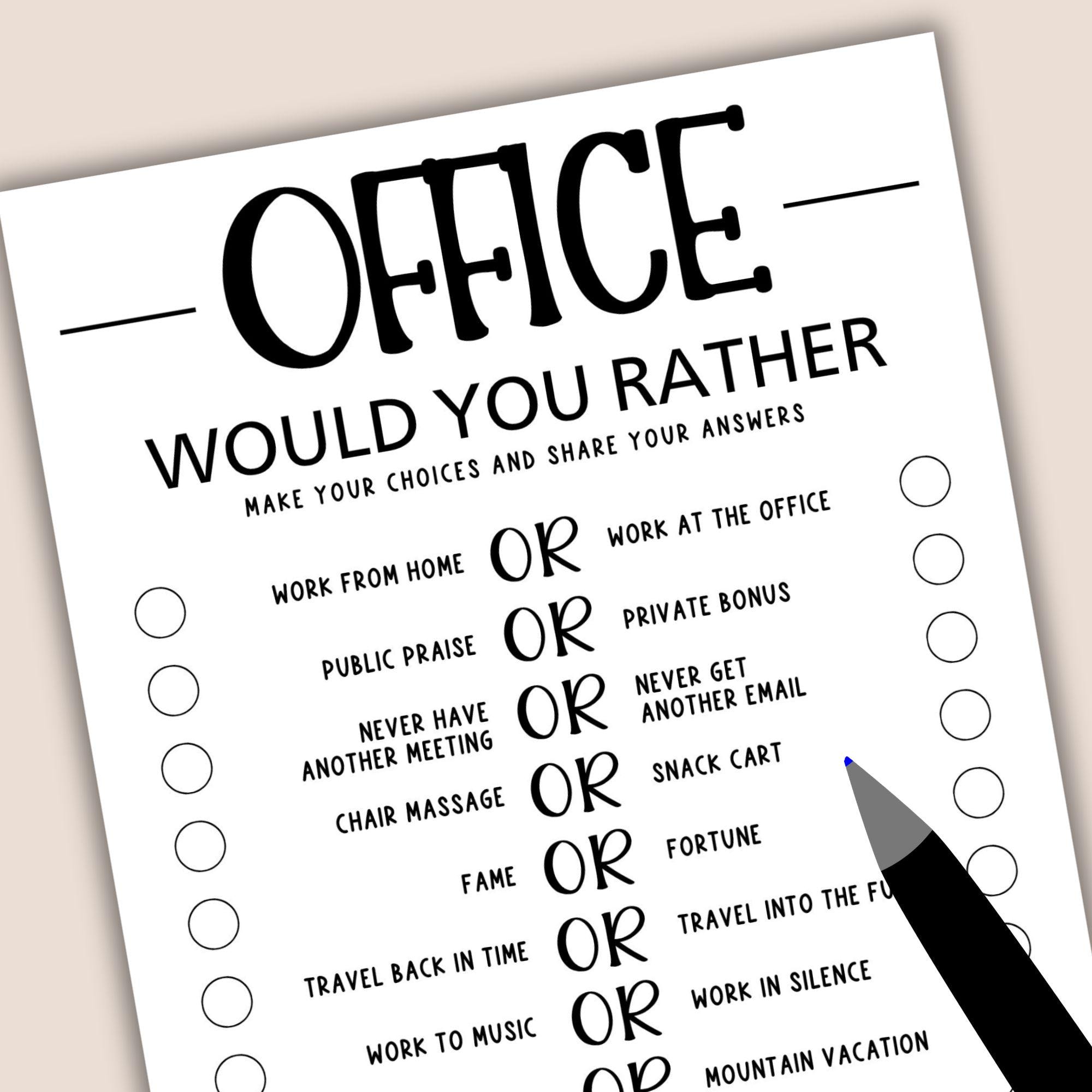 Office Party Game, Printable Office Would You Rather Game, Team ...