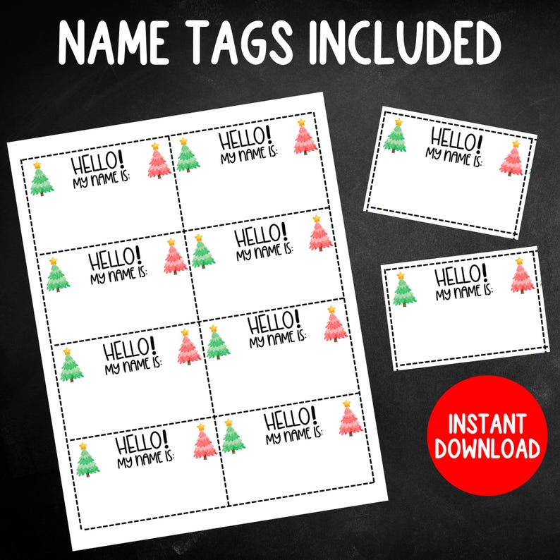Christmas Name Game WITH Name Tags & Sign, Printable Christmas Party ...