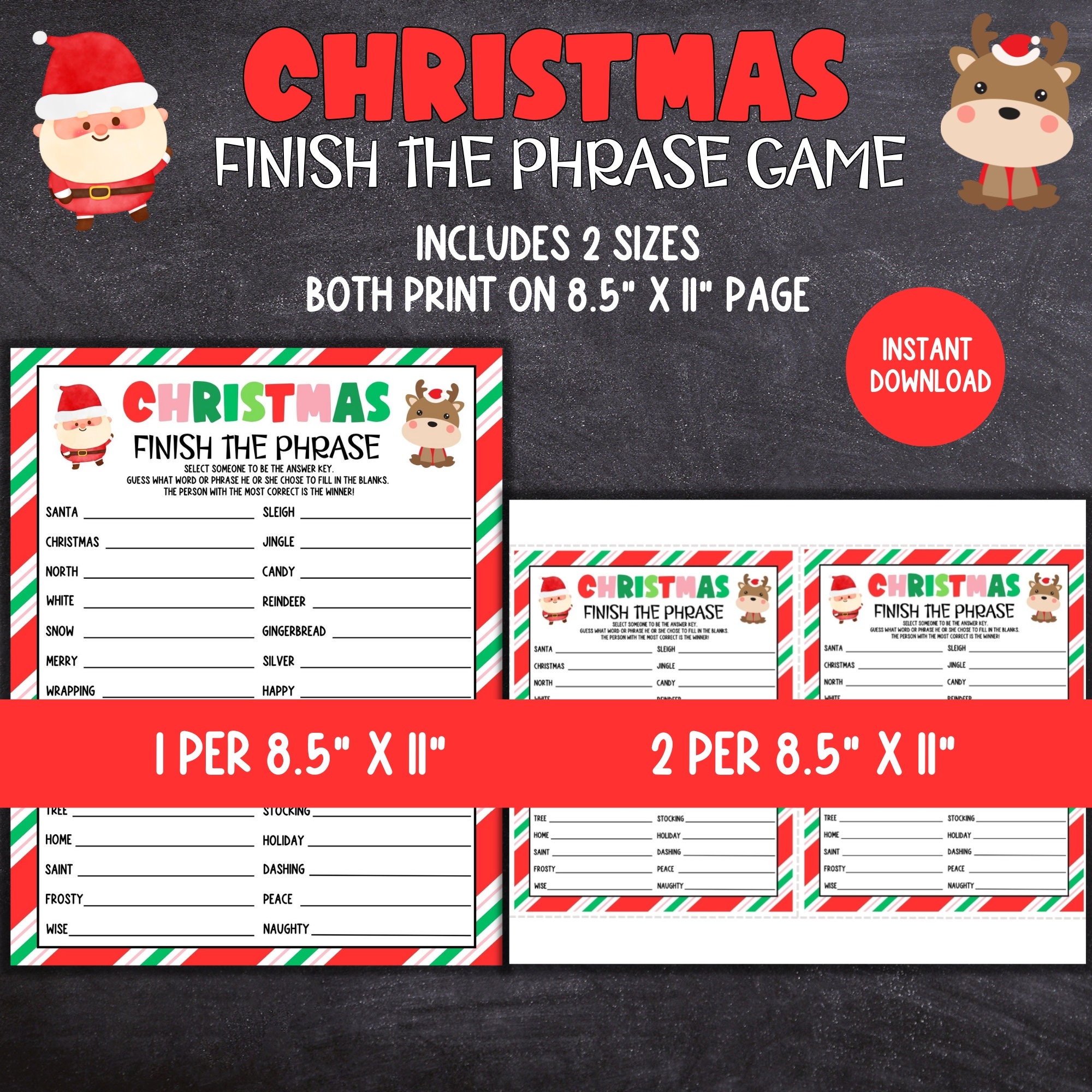 Christmas Finish the Phrase Game, Printable Group Christmas Game ...