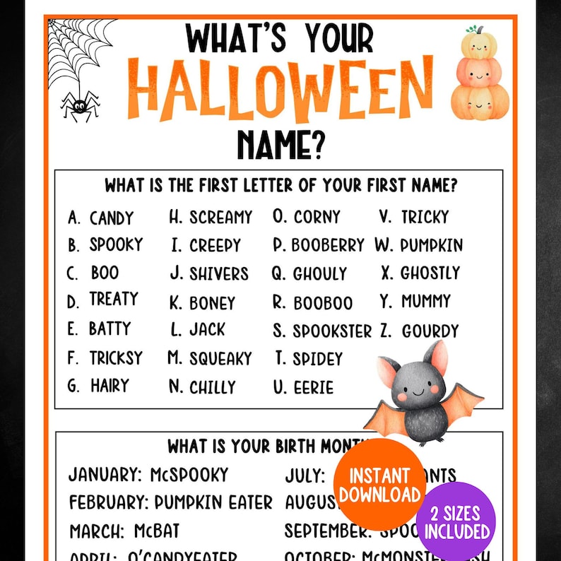 Halloween Name Game WITH Name Tags & Sign, Halloween Party Game ...