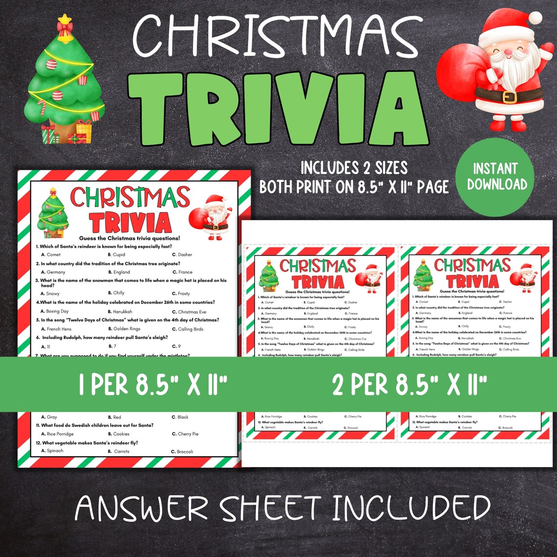 Christmas Trivia Game, Printable Christmas Party Game, Easy Christmas ...