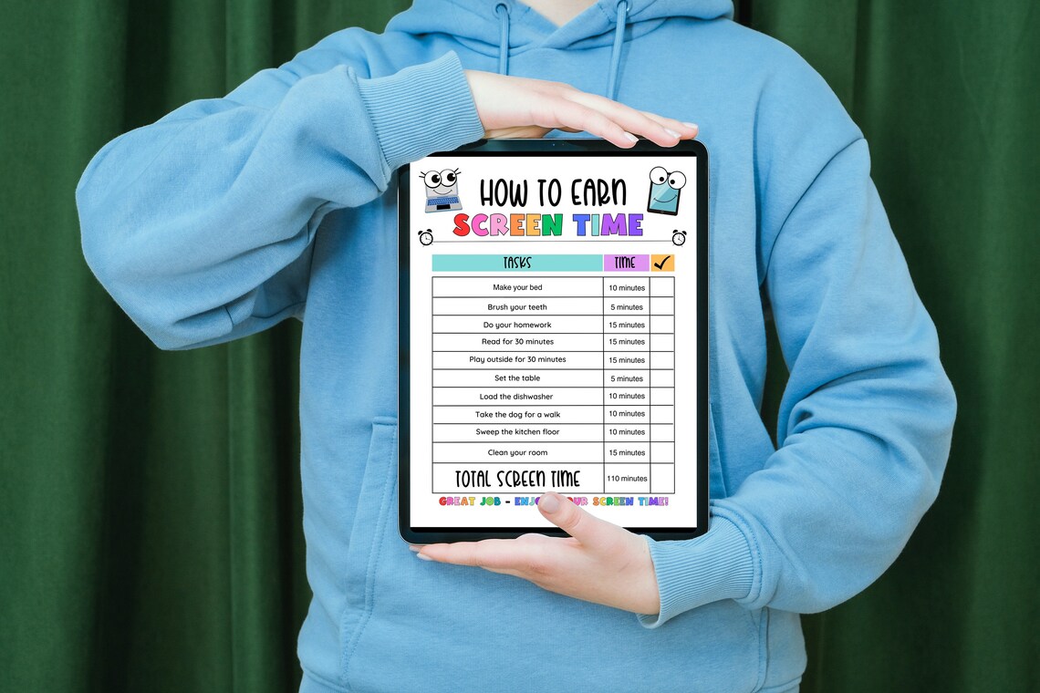 Screen Time Checklist, Editable and Printable Screen Time Chore Chart ...