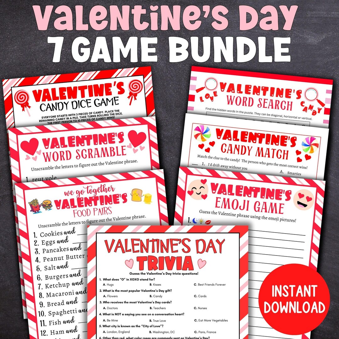 Valentines Day Games, Printable Valentines Game Bundle, Valentines ...